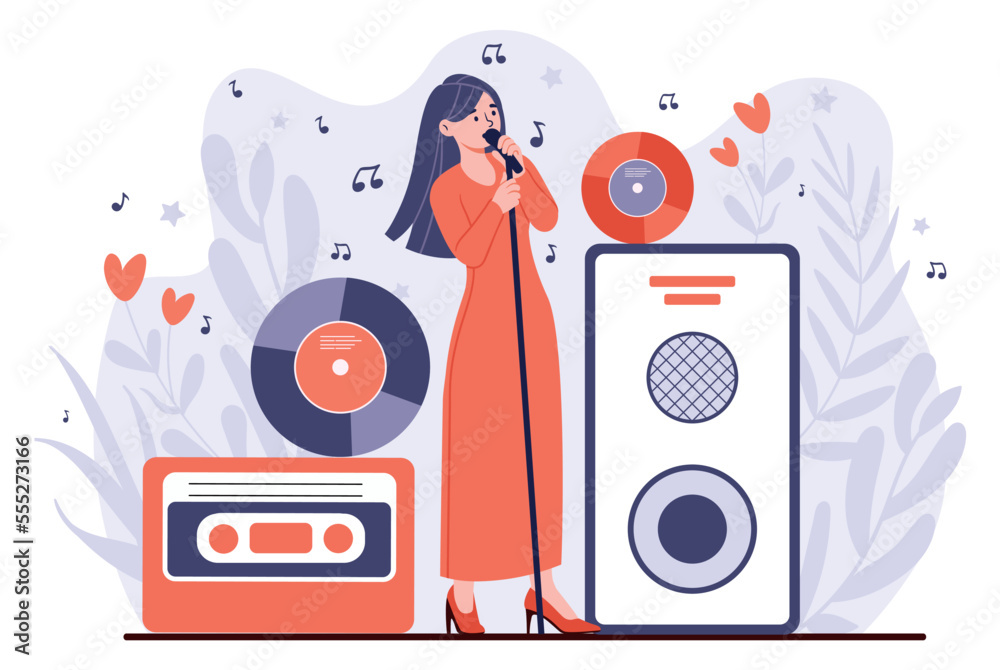 Audio engineer concept. Young person with microphone speaks in front of ...