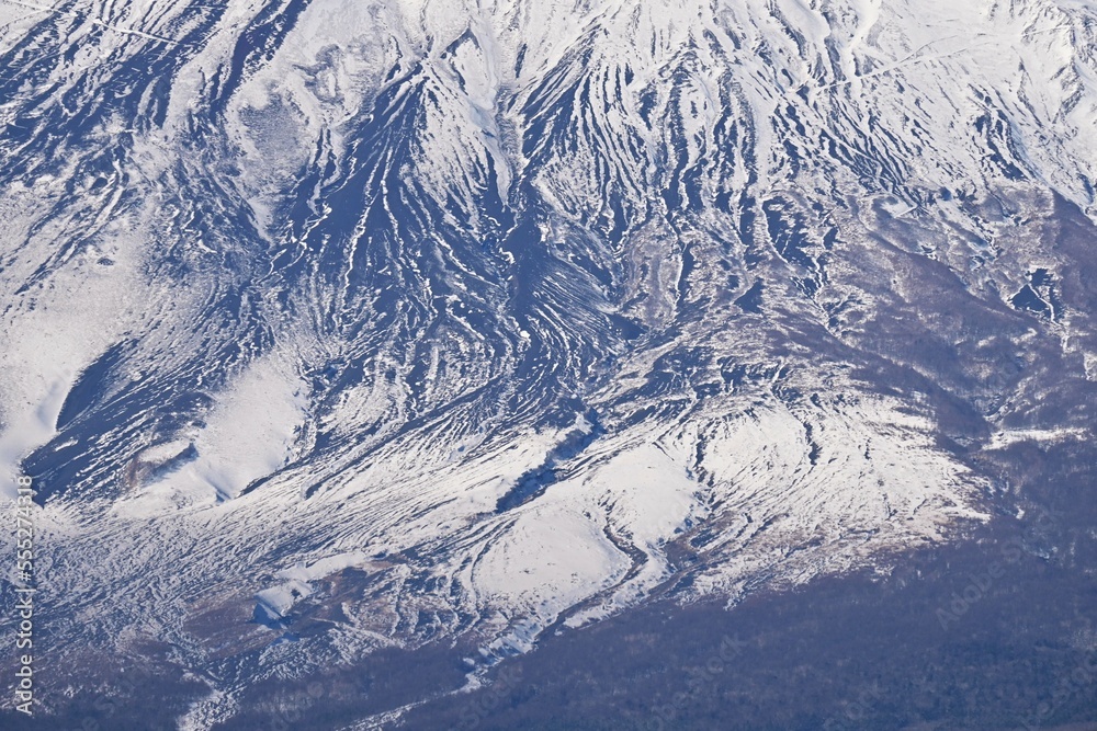 A view of Mount Fuji in early winter. The snow cap of Mt. Fuji can be ...