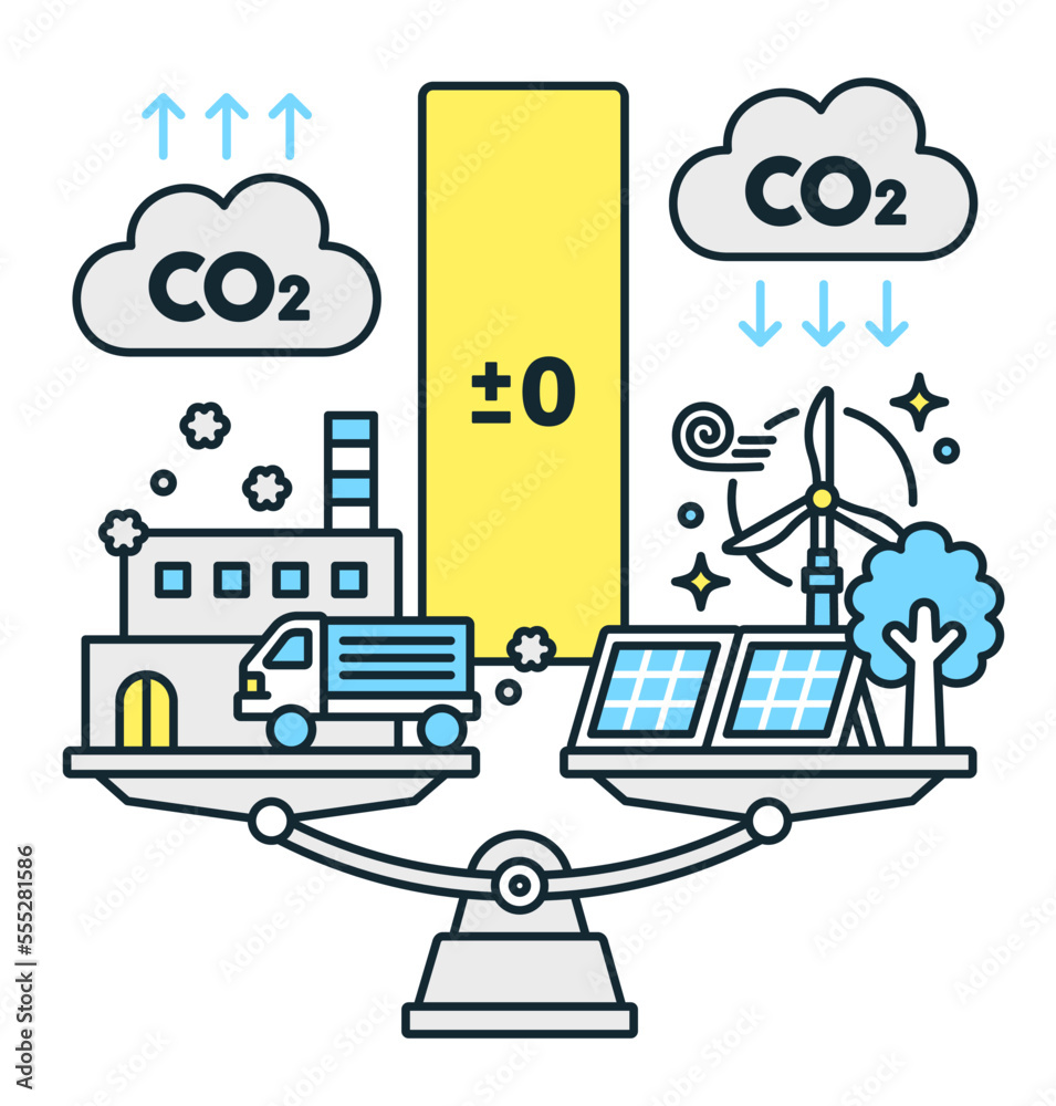 脱炭素社会に向けた取り組み。カーボンニュートラルのイメージイラスト。 Stock Vector | Adobe Stock