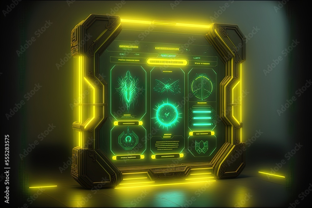 In game overlay UI frame illuminated in neon yellow. Generative AI ...