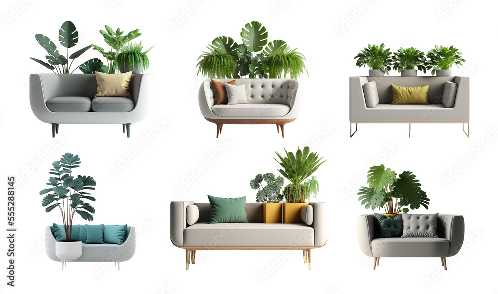 Couch or Sofa with Plant Pot, Corporate Office and Modern House ...