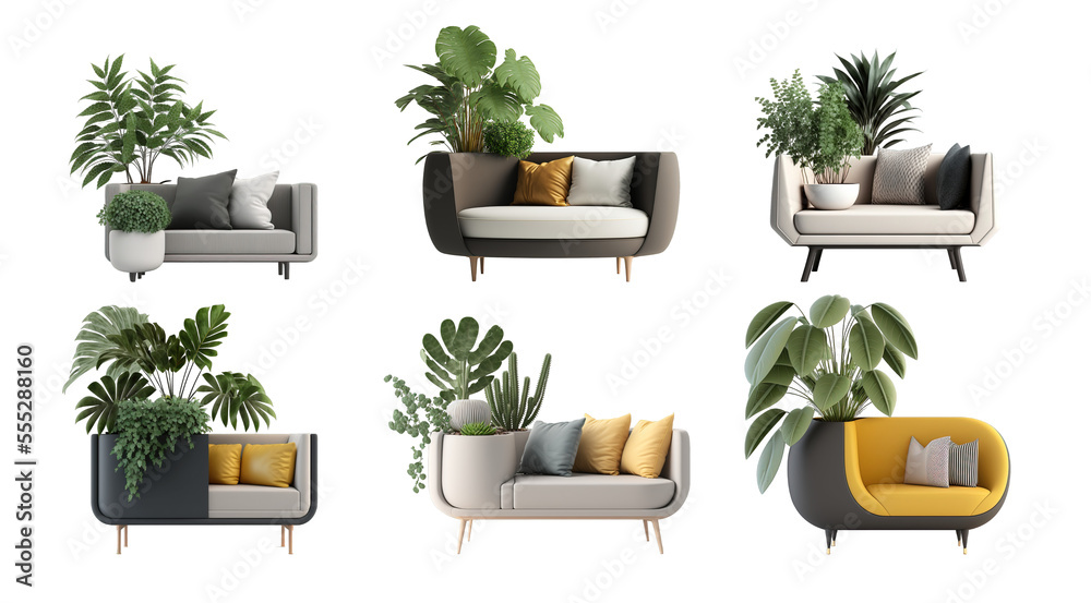 Couch or Sofa with Plant Pot, Corporate Office and Modern House ...