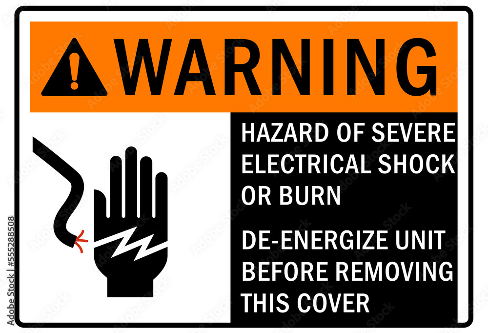 Electrical hazard sign and labels hazard of electrical shock or burn ...