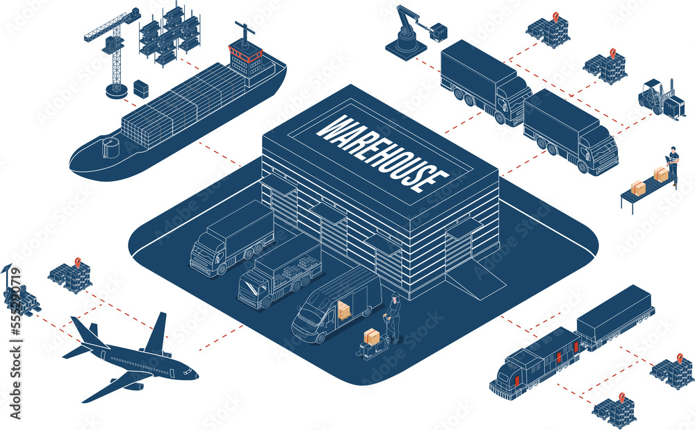 3D isometric Global logistics solutions concept with Smart Logistics ...