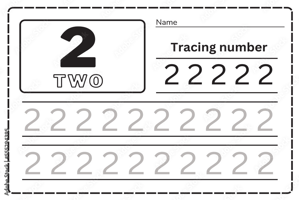 Number two tracing practice worksheet for kids learning to count and to ...