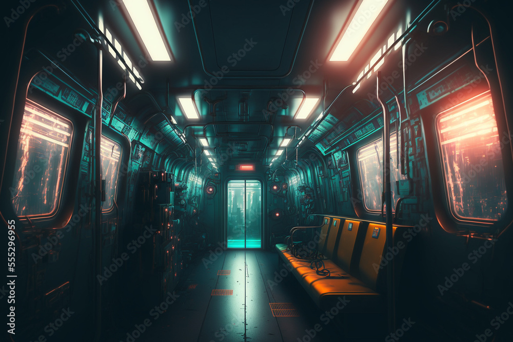 futuristic cyberpunk dystopian post apocalyptic subway train ...