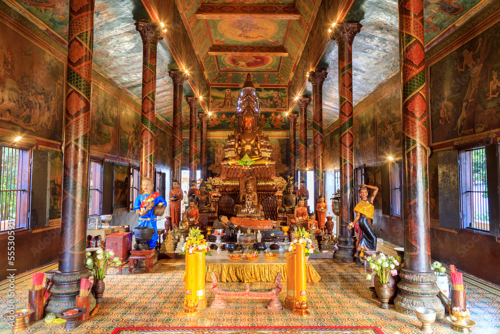 Interior Buddhism Wat Phnom Khmer Temple Phnom Penh Cambodia Stock ...