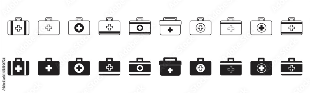 Medical briefcase icon. First aid box icon sign and symbol. First aid ...