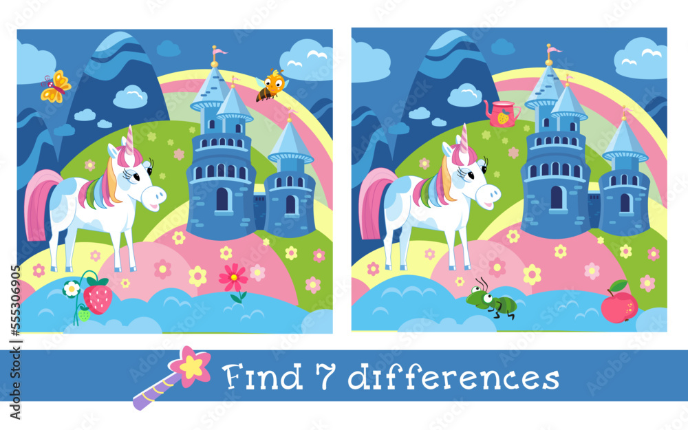 Find 7 hidden differences. Educational game for children. Cartoon style ...