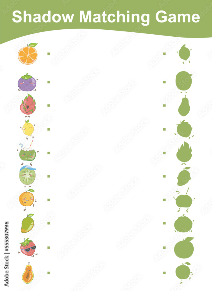 Shadow Matching game for Preschool Children. Tropical Fruits Edition ...