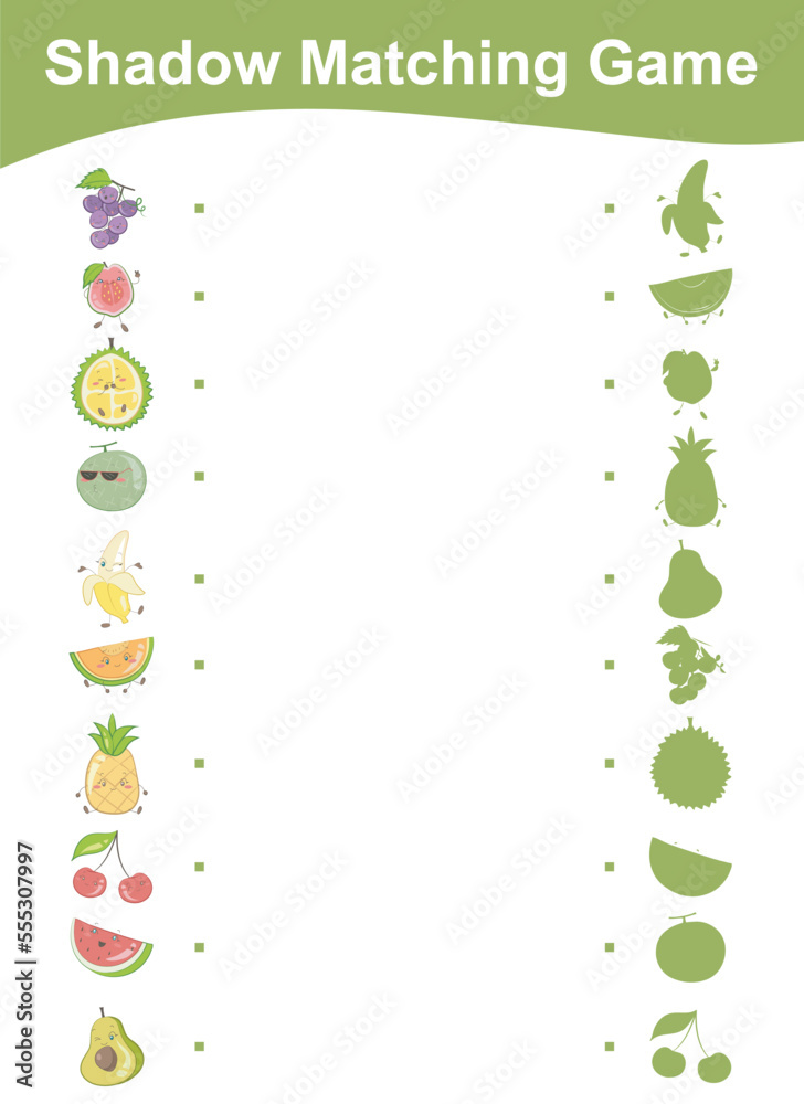 Shadow Matching game for Preschool Children. Tropical Fruits Edition ...