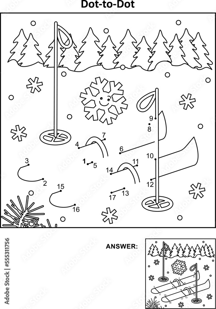 Ski dot-to-dot picture puzzle and coloring page activity sheet vector ...