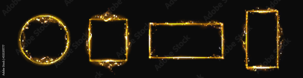 Lightning frames, yellow thunder bolt effect background with electric ...