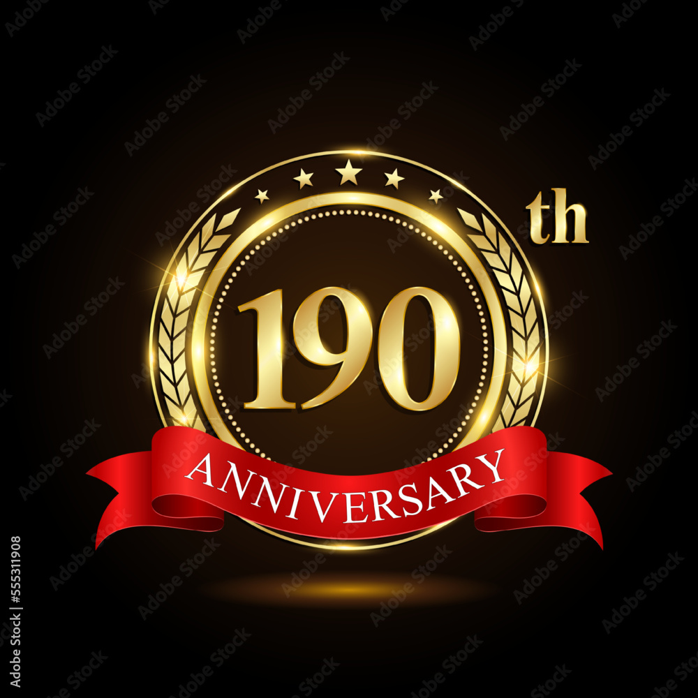 190th Anniversary. Golden Anniversary Emblem Design with shiny ring and ...