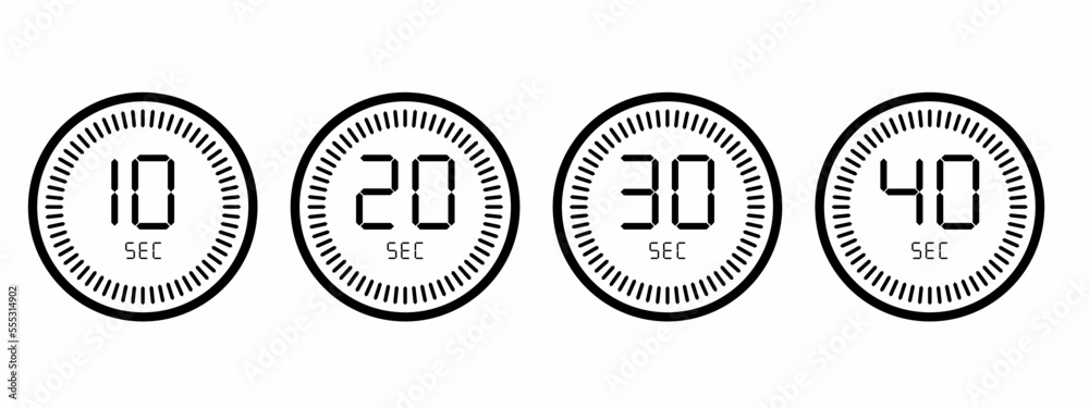 Timer icon illustration. Set timer icons for 10 seconds, 20 seconds, 30 ...