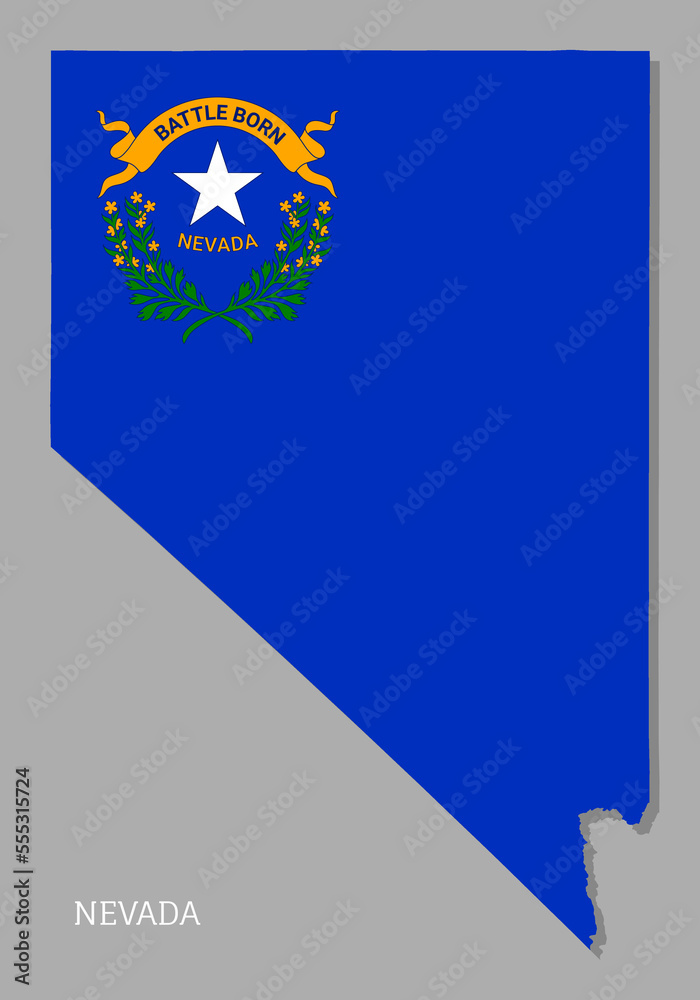 Map of Nevada USA federal state with flag inside. Highly detailed map ...