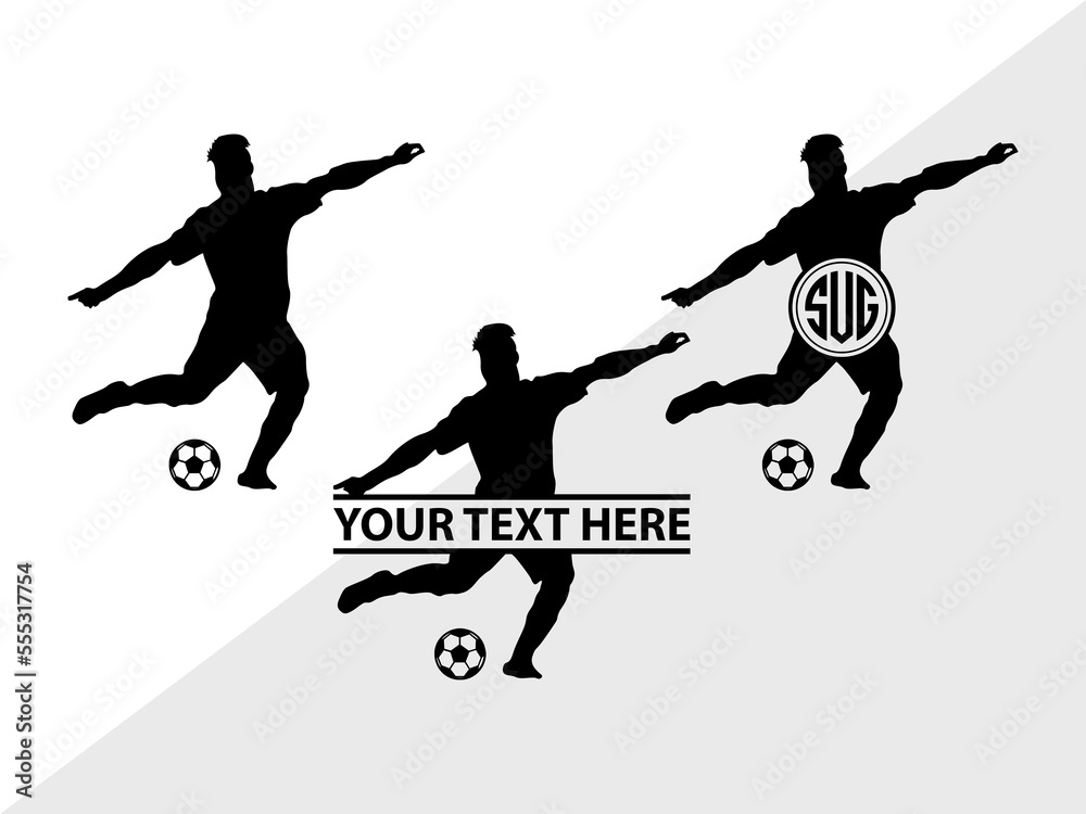 Soccer Player Monogram, Soccer Player Silhouette, Soccer Player SVG ...
