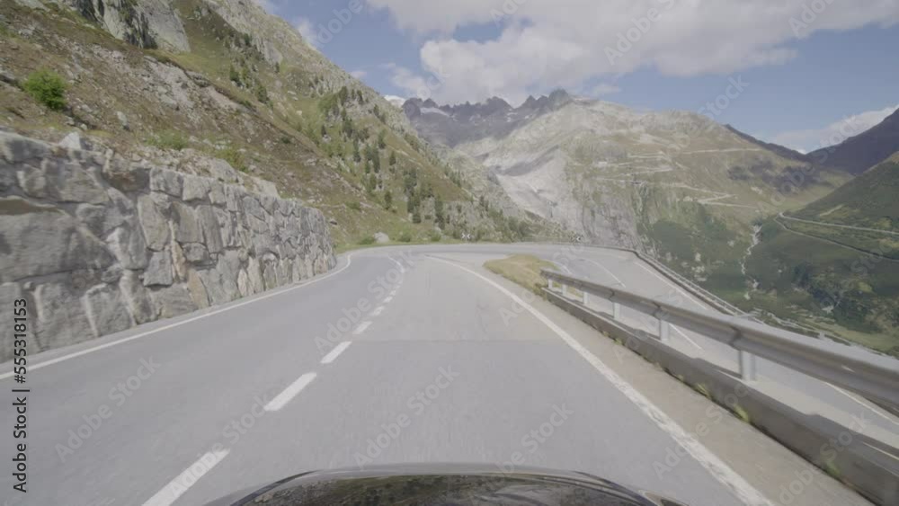 Driving from the Grimsel to the Furka pass through the famous valley in ...
