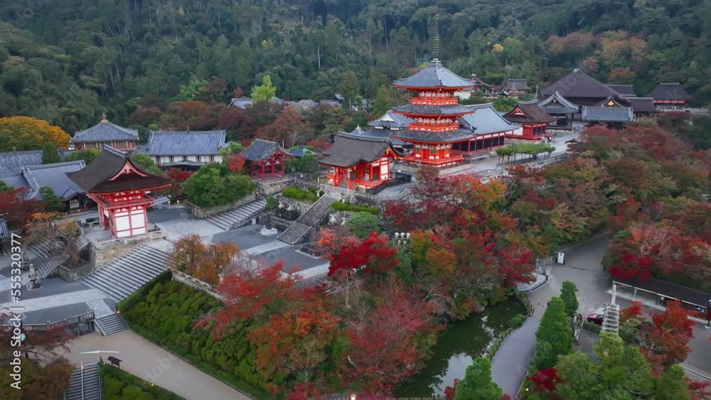 Kiyomizudera temple in Kyoto, aerial view, autumn in famous buddhist ...