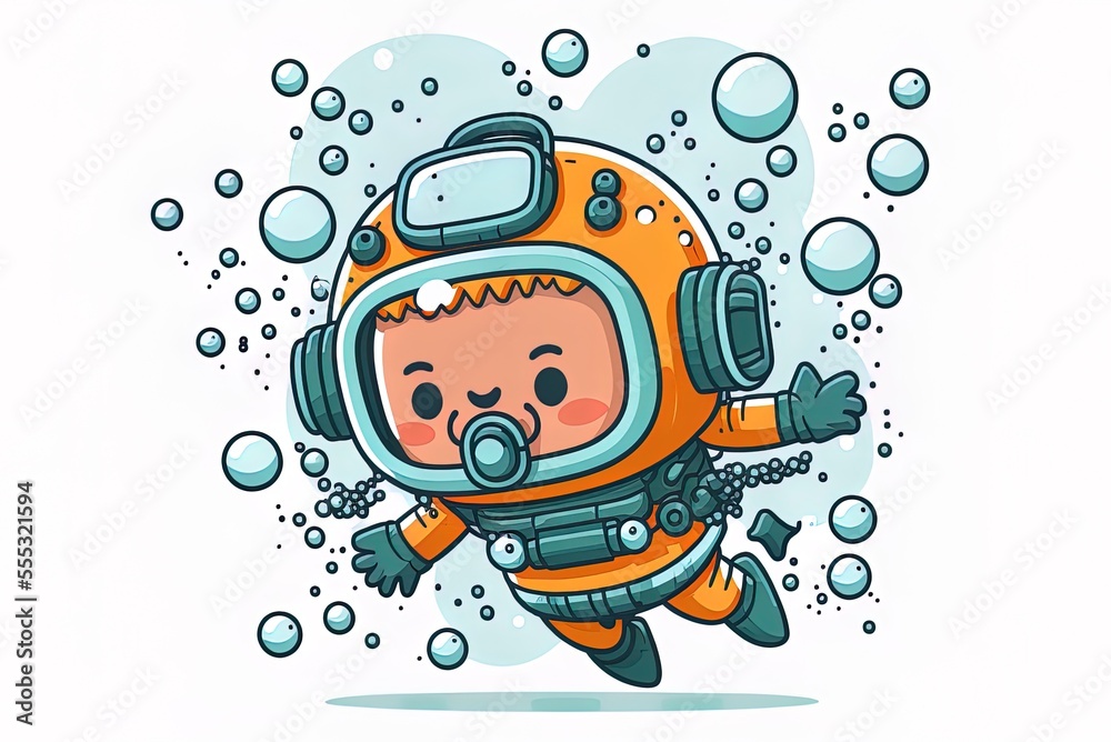 Cute cartoon icon image of a diver having fun in the water. A premium ...