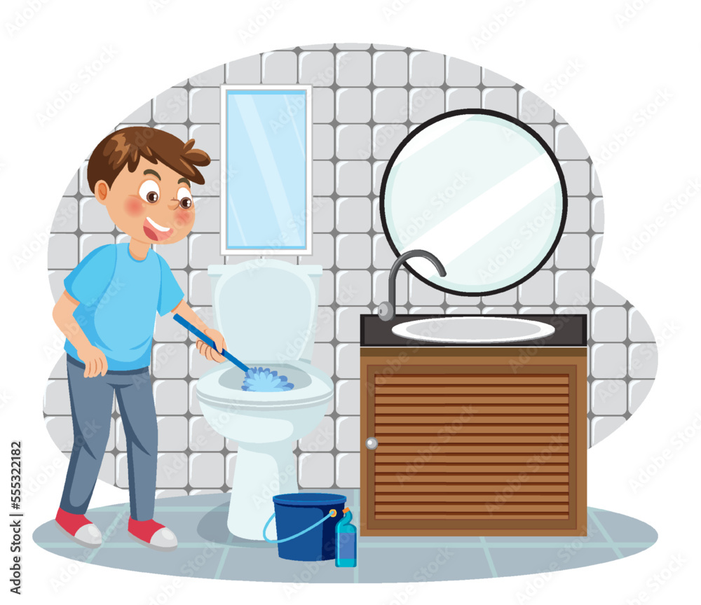 A man cleaning toilet room Stock Vector | Adobe Stock