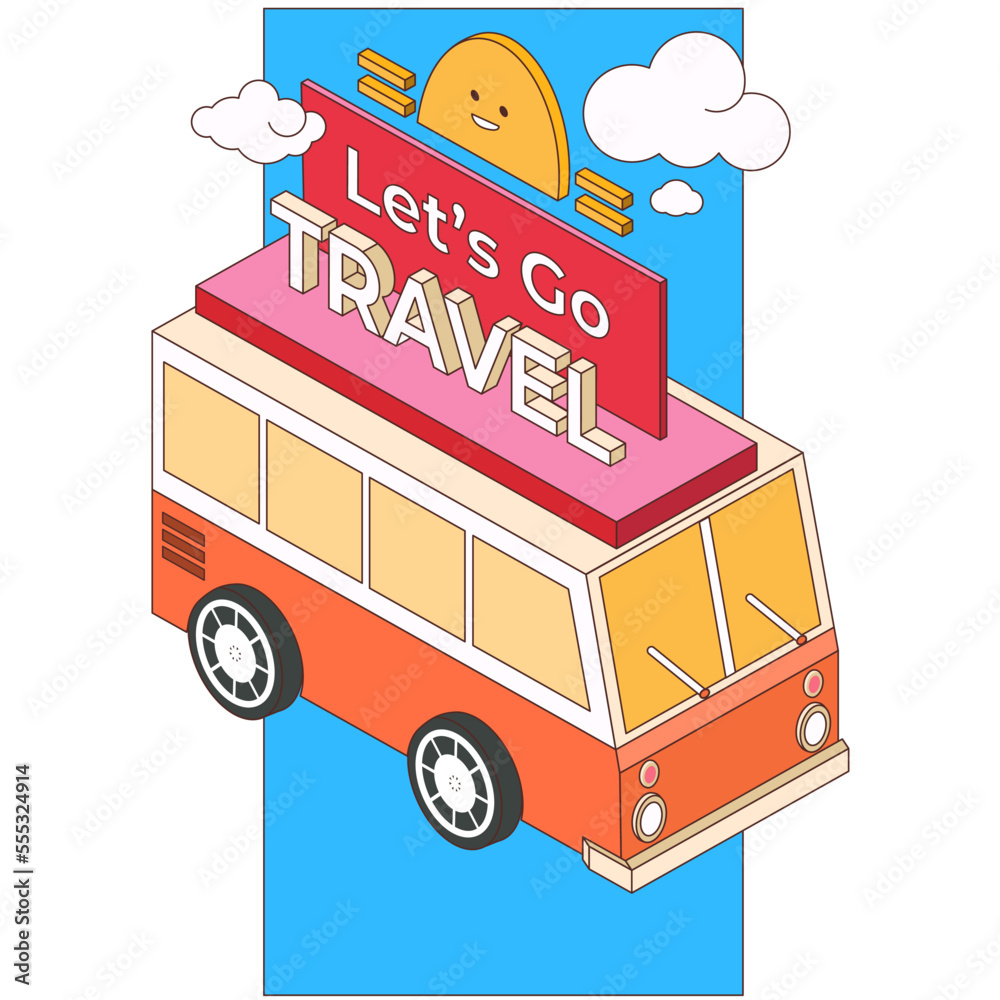 Camper van isometric travel vector illustration Stock Vector | Adobe Stock