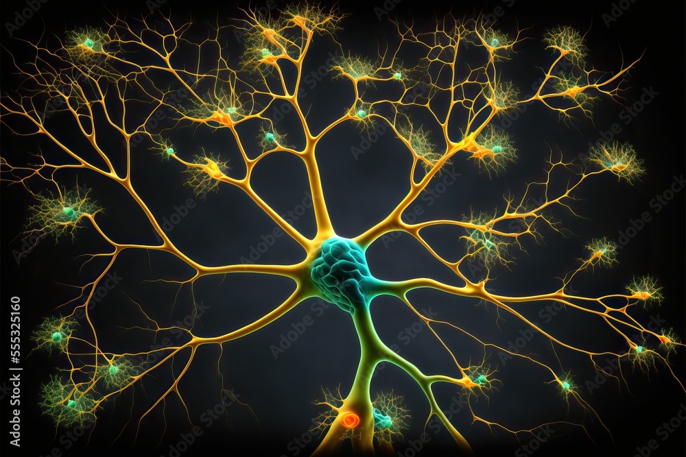 Brain neuron, branching dendrites and nerve endings Stock Illustration ...