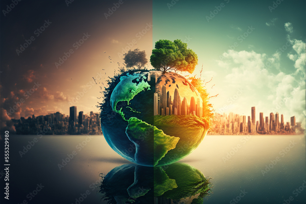 Cracked Earth VS Green Earth Concept. Global Warning, Climate Change and Save our Planet. Stock ...