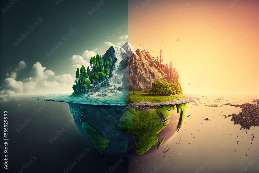 Cracked Earth VS Green Earth Concept. Global Warning, Climate Change and Save our Planet. Stock ...