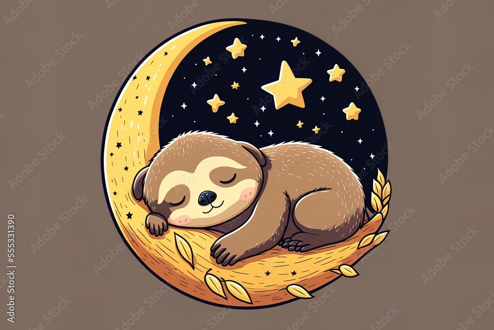 Cartoon icon image of a sloth napping with a star in space. Generative ...