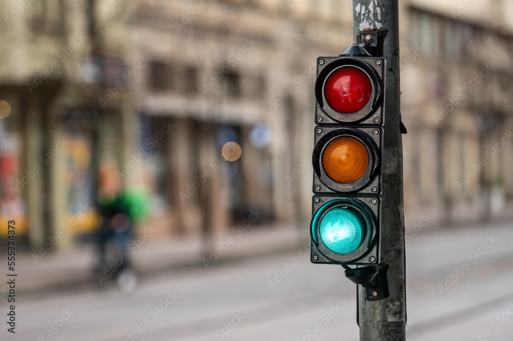 traffic light on the street junction with beautiful bokeh, city with ...