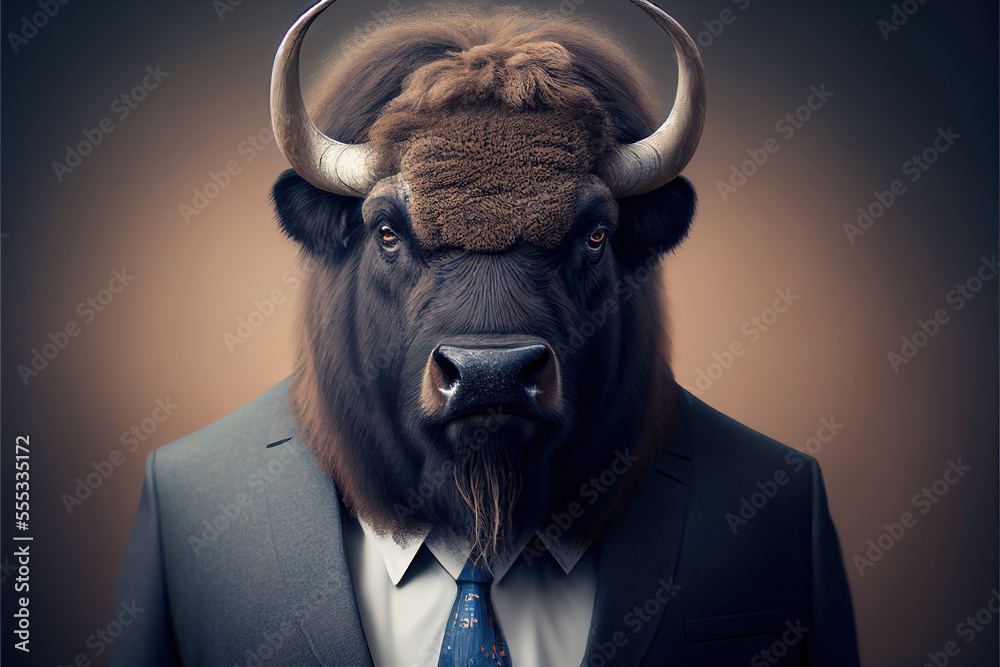 Portrait of Bison in a business suit, generative ai Stock Illustration ...
