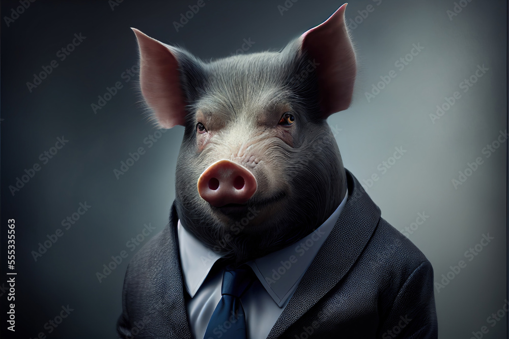 Portrait of pig in a business suit, generative ai Stock Illustration ...