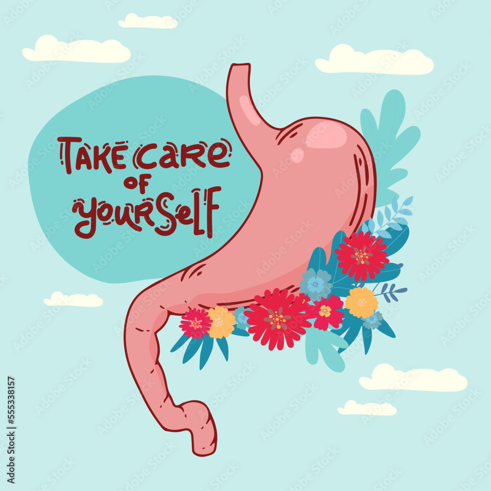 Human stomach. Internal organ, anatomy. Vector cartoon flat icon ...