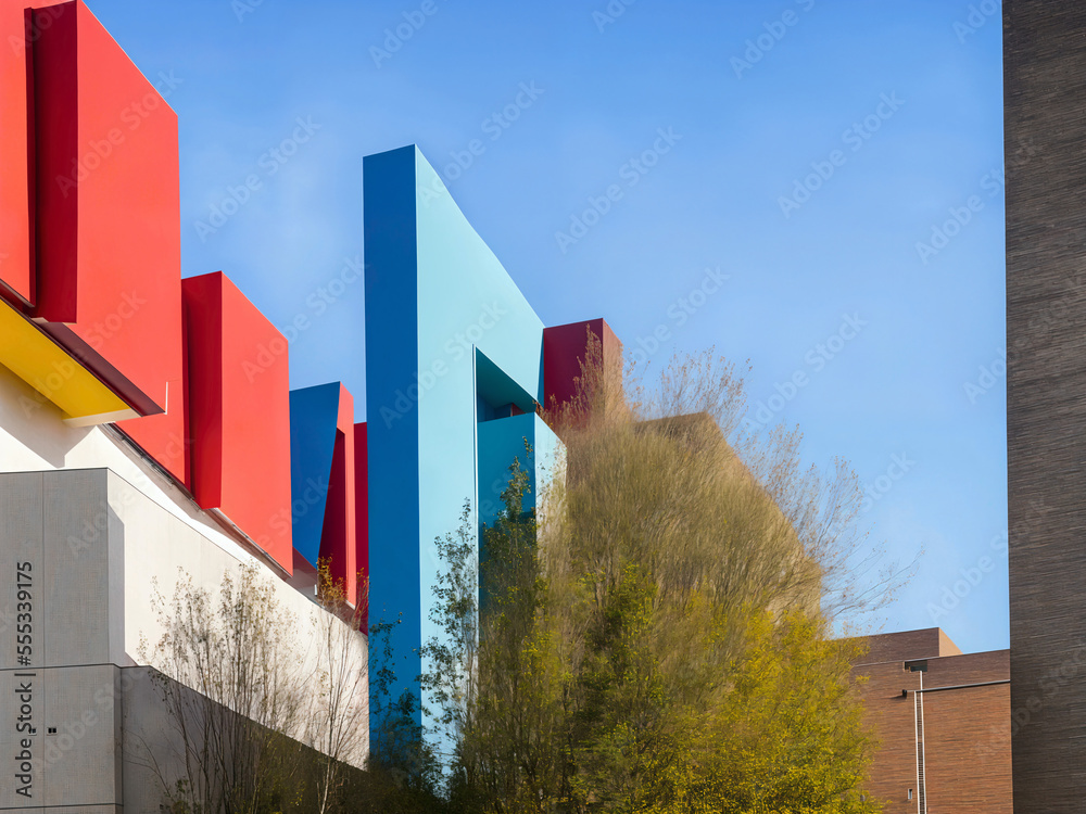 Colorful minimalist brutalist style architecture monument, created with ...