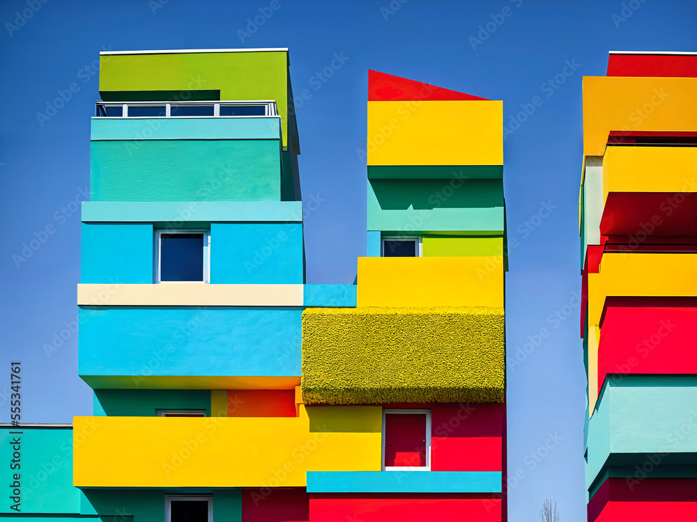 Colorful Bauhaus architecture style buildings, generative AI Stock ...