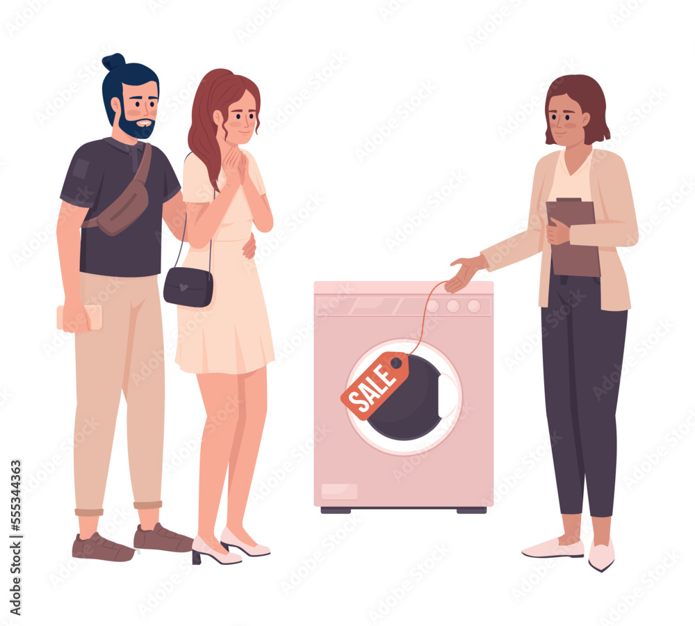 Choose washing machine 2D vector isolated illustration. Buy household ...