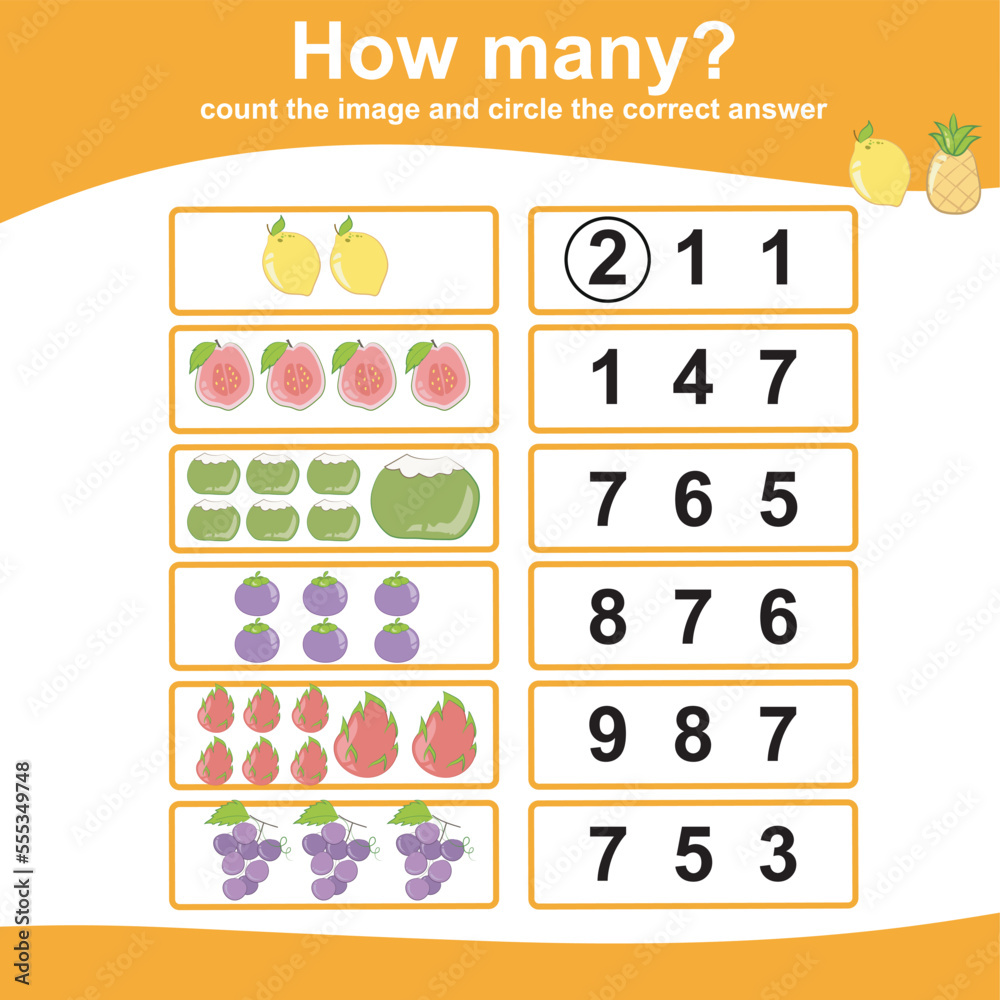 Let's count the fruits and circle the correct number. Counting ...