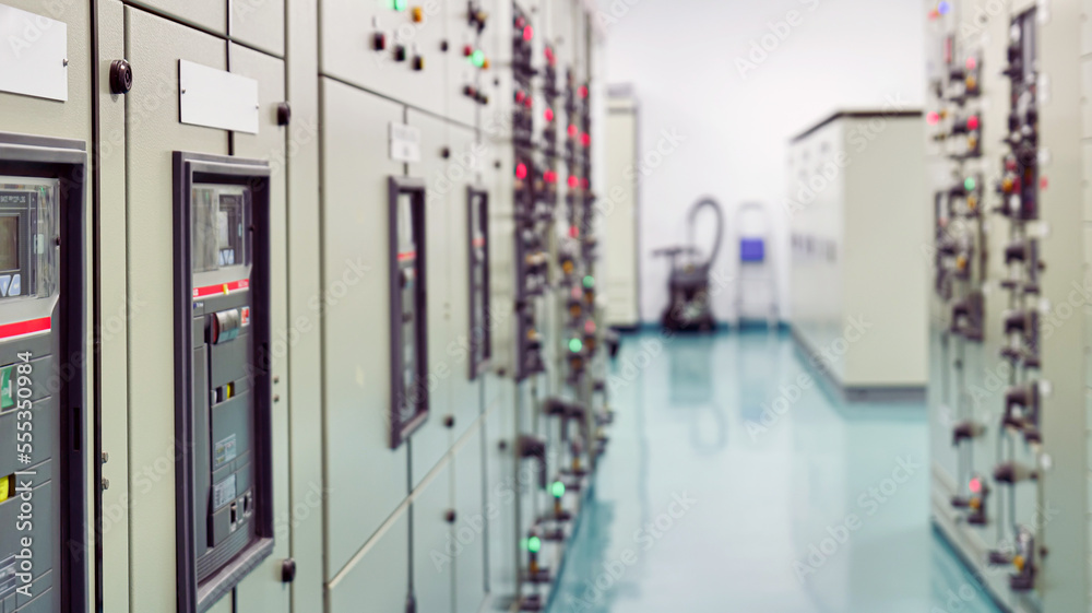 A large power distribution control cabinet is installed in the power ...