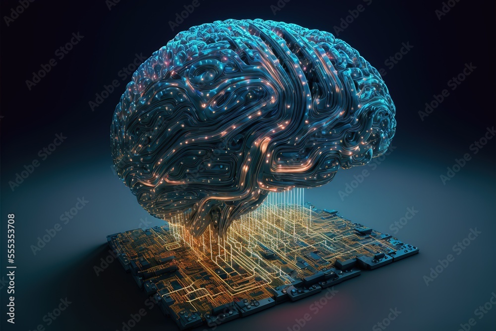 Brain. Digital brain. 3D Science and Technology concept. Cpu. Circuit ...