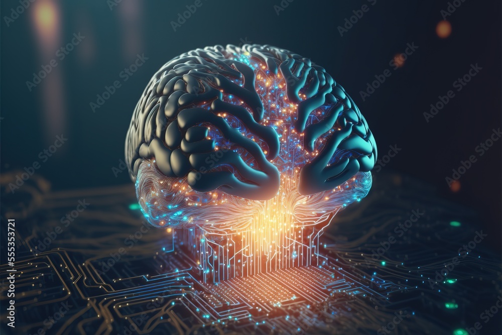 Brain. Digital brain. 3D Science and Technology concept. Cpu. Circuit ...