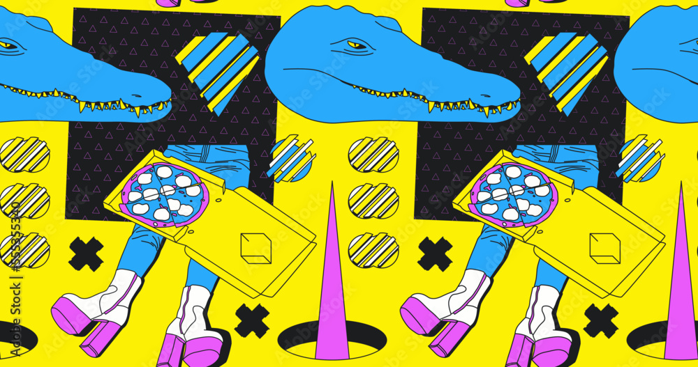 Fashion minimal illustration art. Trippy absurd seamless pattern Stock ...