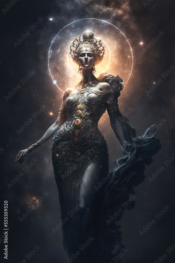 4K resolution or higher, greek godess, galaxy with solar system as ...