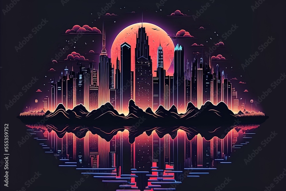 Animated nighttime scene of a futuristic metropolis in form ...
