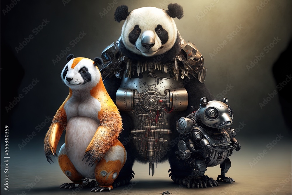 Animals that are mechanically constructed panda lion penguin robots ...