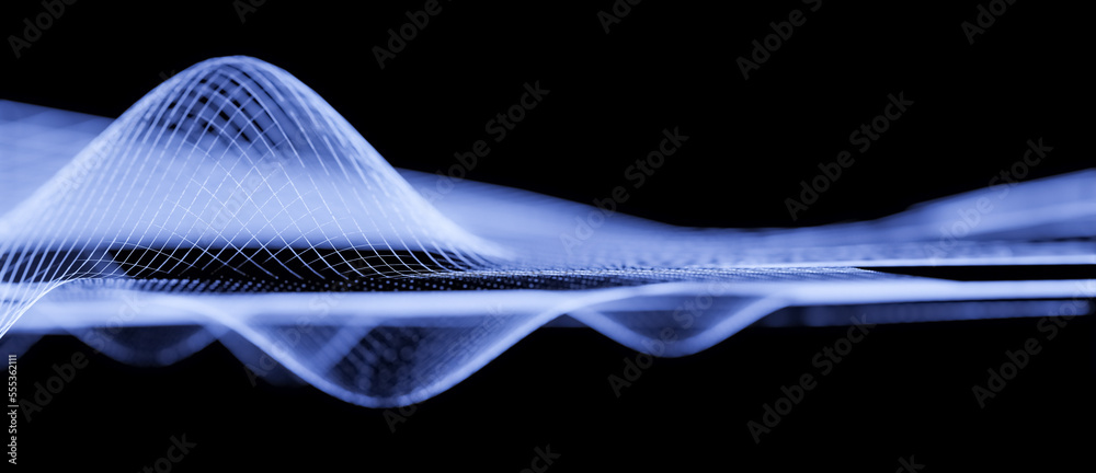 Illustration of abstract wireframe sound waves, visualization of ...