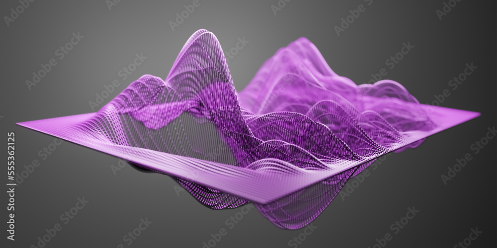 Illustration of abstract purple wireframe sound waves, visualization of ...