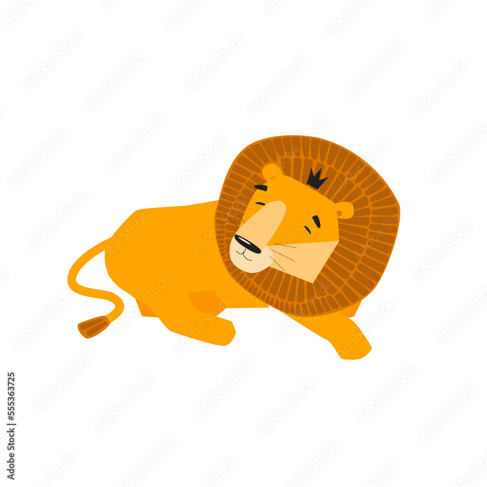 Cartoon lion. African animal. The lion is sleeping. King of beasts. The ...