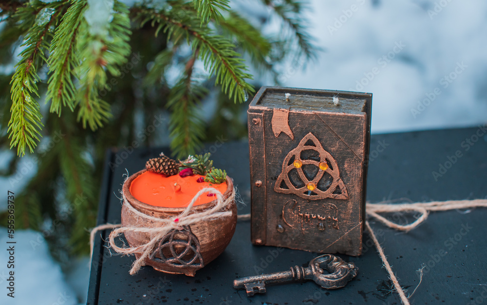 Altar for modern witch. magic candles, wizarding illustration, energy ...