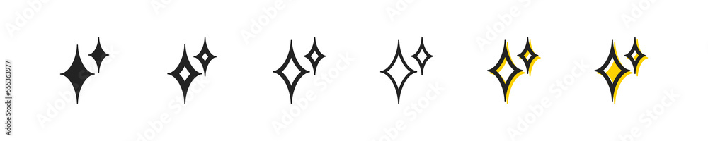 Stars set icon. Review, feedback, rating, flicker star, shimmer, shine, comet, shooting star ...